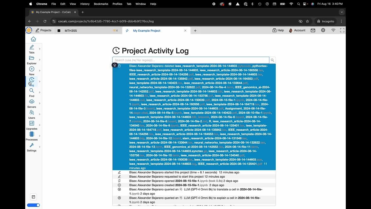 How to Access Your CoCalc Project's Activity Log - YouTube