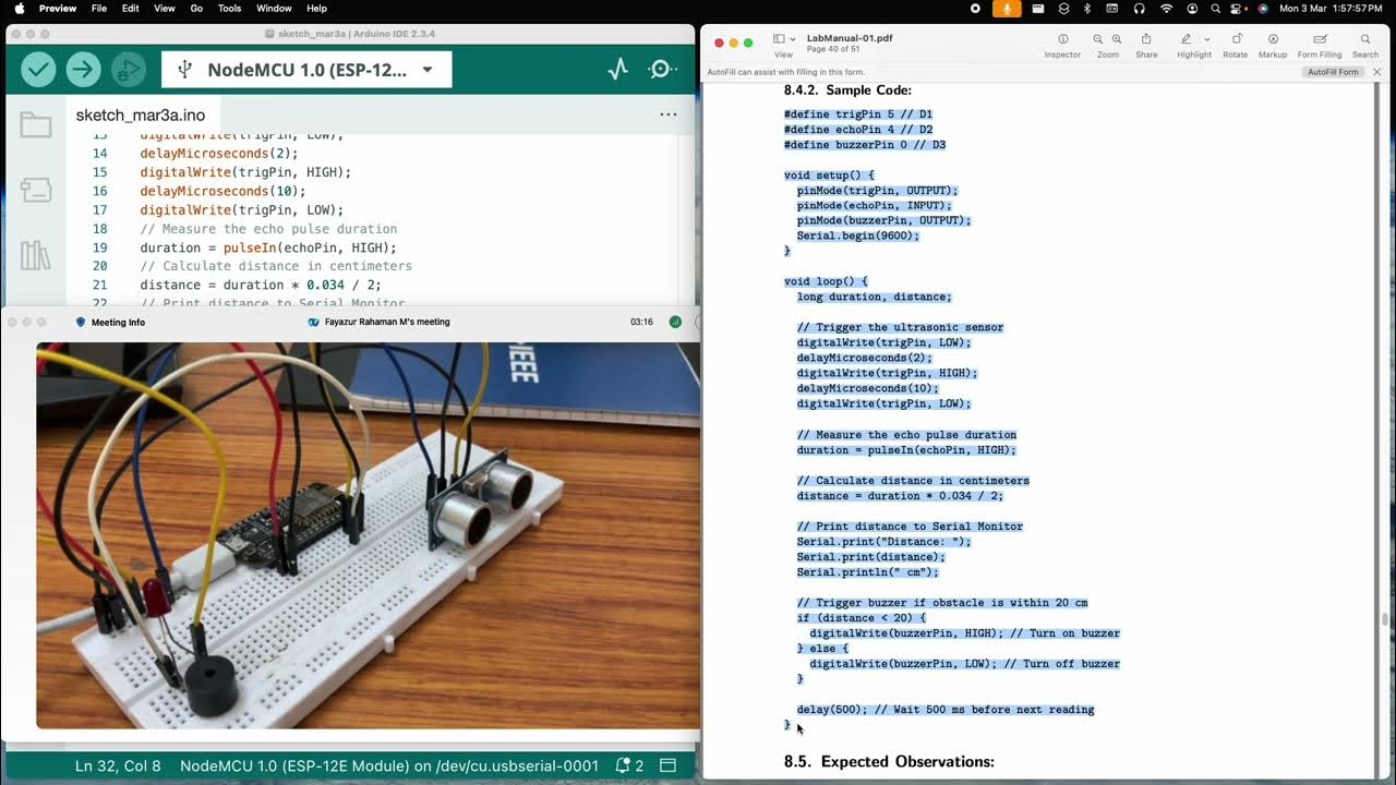 IoTAP Lab | Exp 08 | Design an Obstacle Detection unit usingUltrasonic Sensor - YouTube