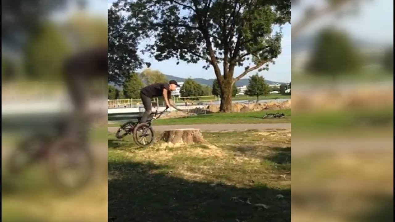 BMX Rider Hits Tree Stump And Falls - YouTube