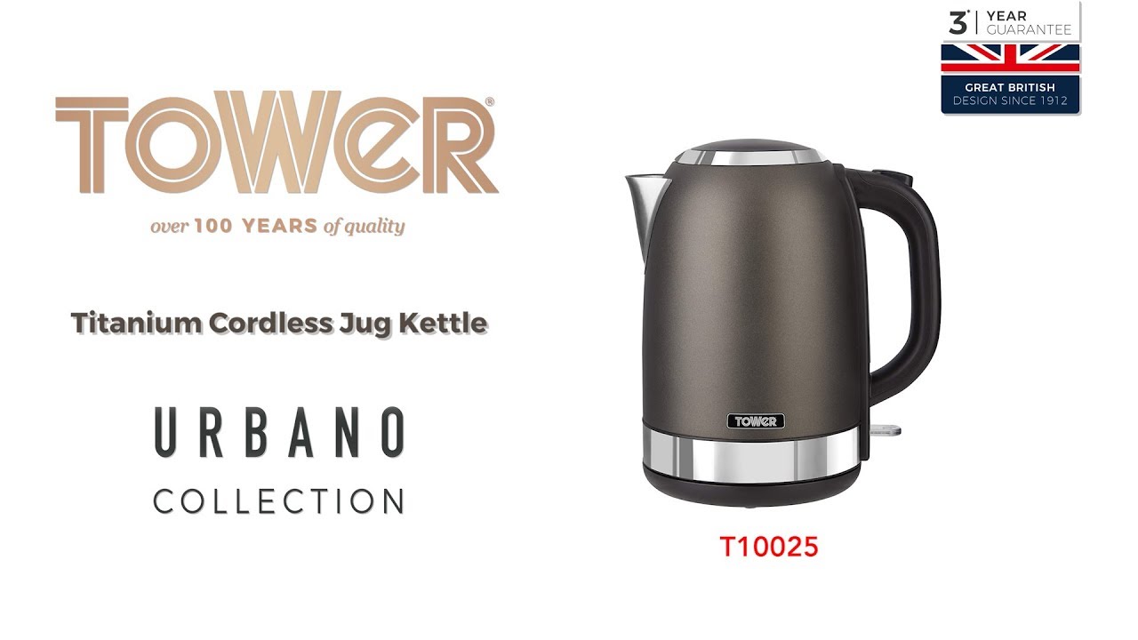 Tower Cordless Jug Kettle, Stainless Steel, 2200 W, 1.7L - YouTube