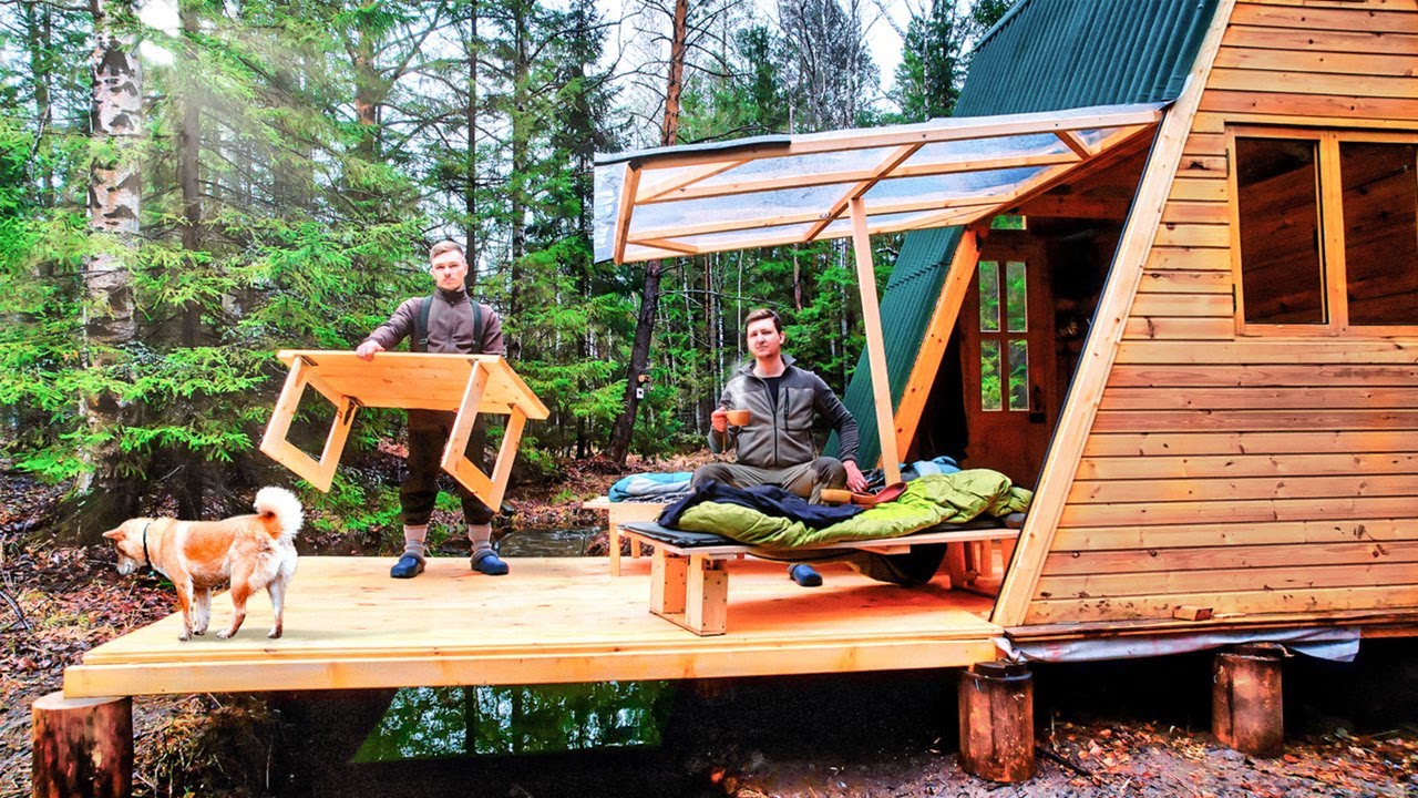 Building An AMAZING A-FRAME CABIN - TRANSFORMER in the WILD | А TERRACE ...