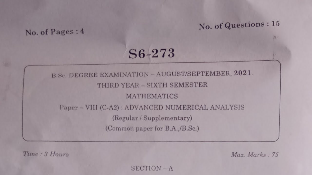 2021 Advanced Numerical Analysis Question paper ||sku degree 3rd year ...
