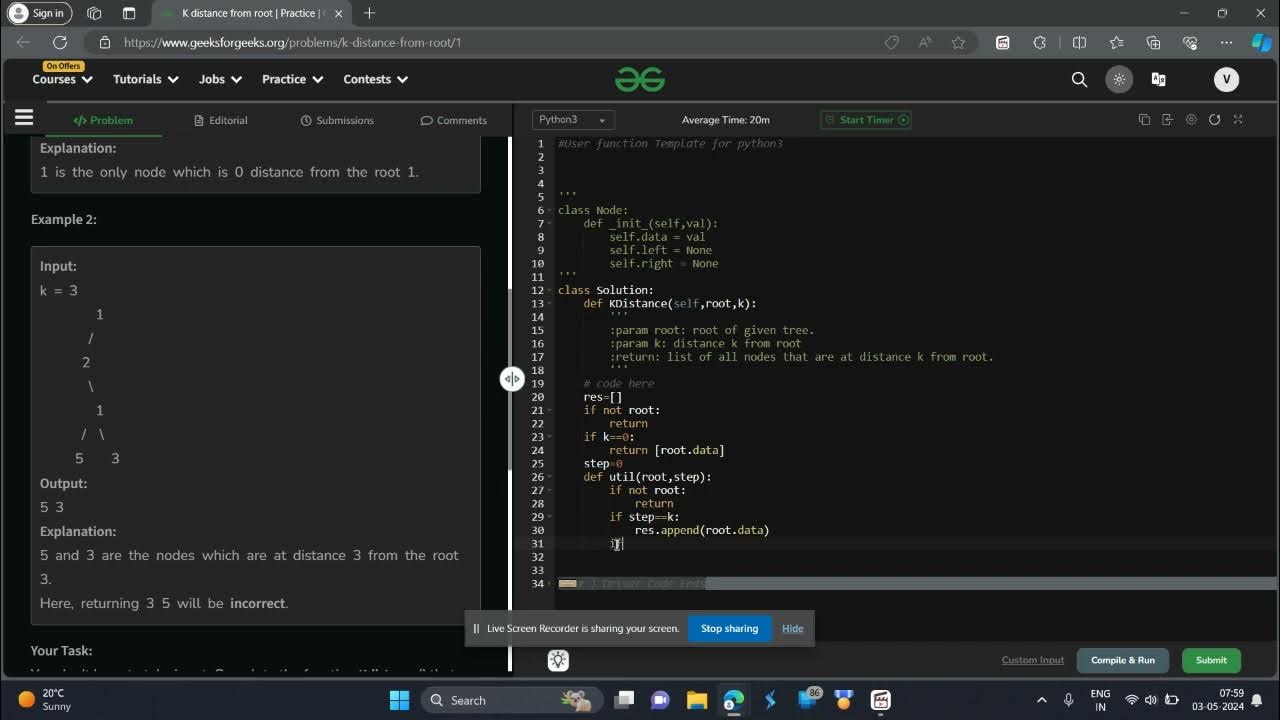 K distance from root GFG POTD Python Solution geeks for geeks problem of the day - YouTube