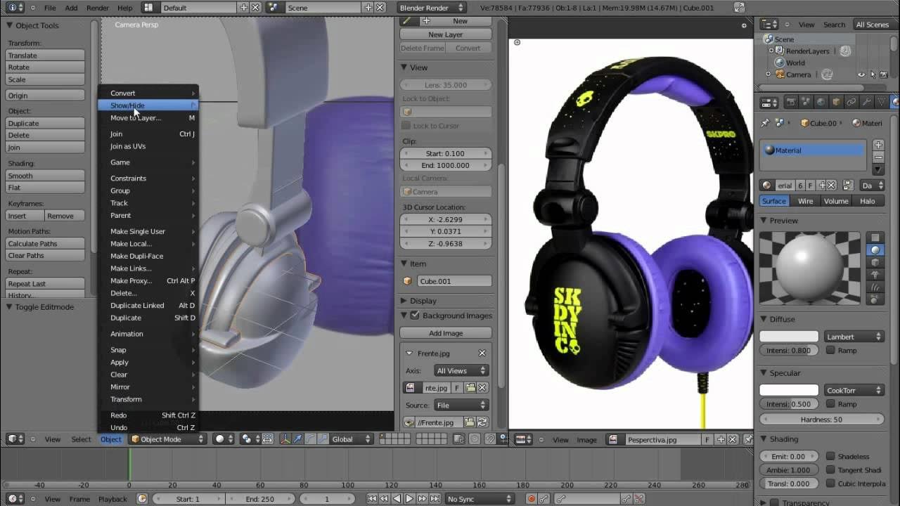 Blender 3D Time Lapse - Modeling and Texturing a HeadPhone - YouTube