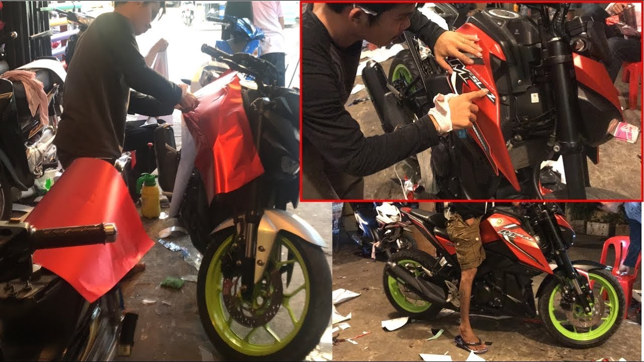 Yamaha M-slaz 150 - How to Change original Silver color to Red Sticker ...