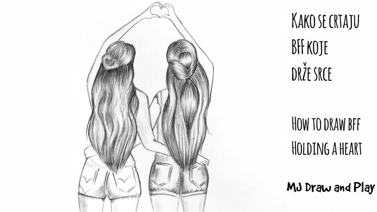Kako nacrtati najbolje drugarice BFF koje drže srce - How to draw BFF ...