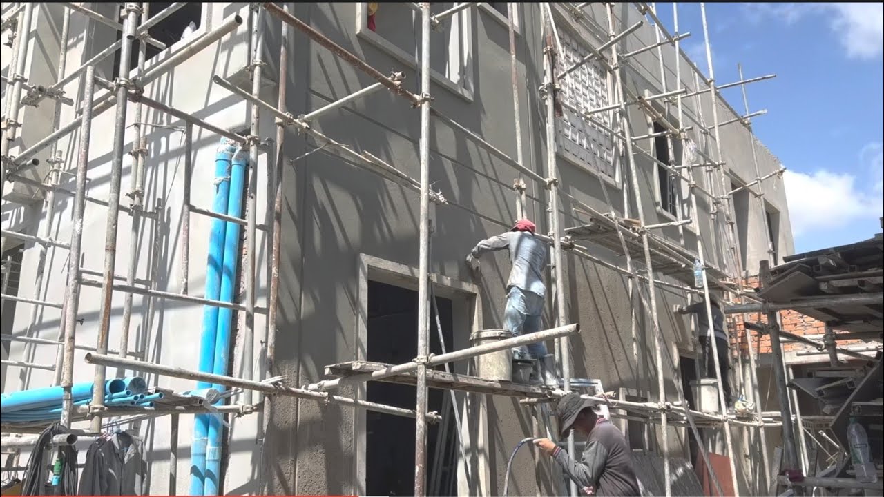 Building Construction Progress Of Outside Wall Plastering Rendering By ...