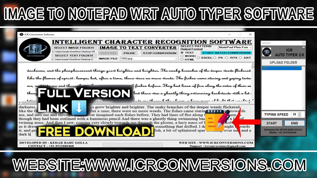IMAGE TO NOTEPAD WRT AUTO TYPER SOFTWARE | NOTEPAD PLUS WRT AUTO TYPER SOFTWARE | ICR - YouTube