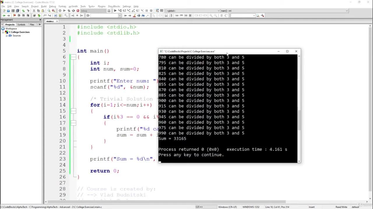 C Programming Example: Print Sum of Values Divisible by 3 AND 5 | Trivial & Optimized Solutions ...