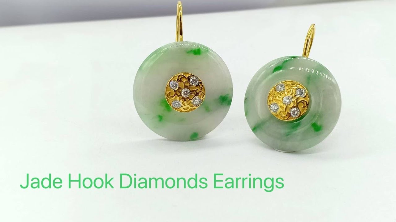 ผลงานสั่งทำของทางร้าน (Make to Order) Jade Hook Diamonds Earrings โดย ...