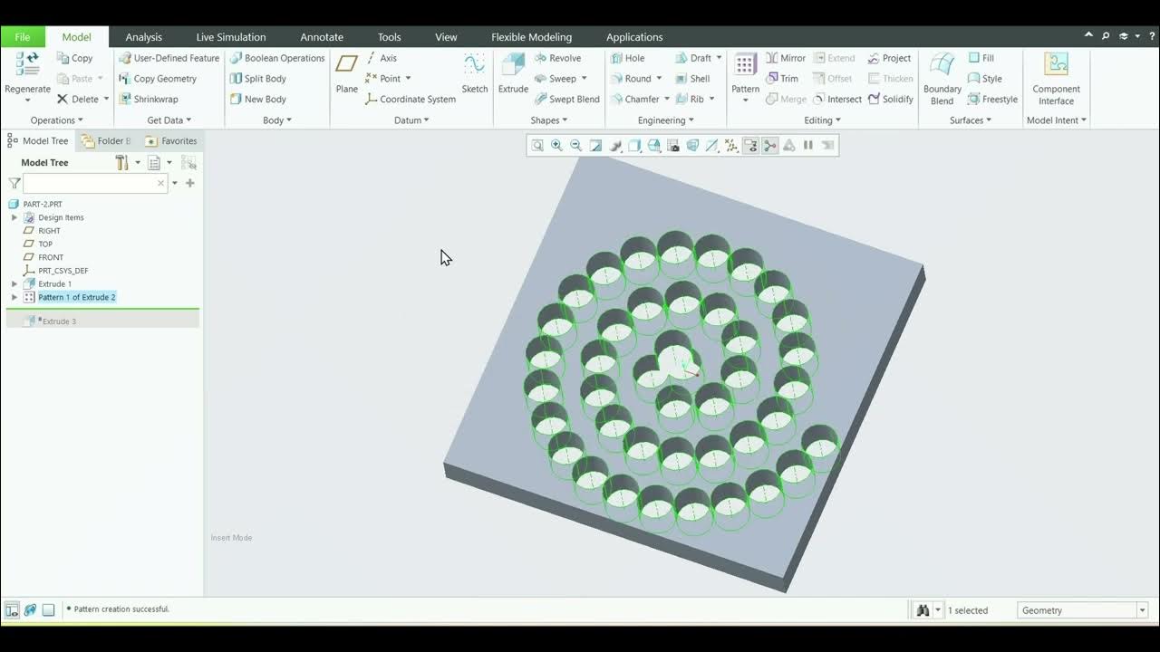 lets continue part-2, pattern & their types in creo, spiral, fill, axis, curve, direction ...