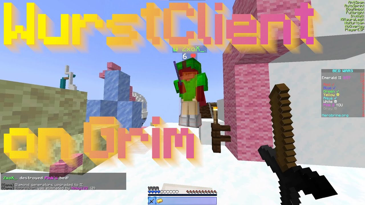 Wurst Client on herobrine.org | Anarchy Client cheating on Grim - YouTube