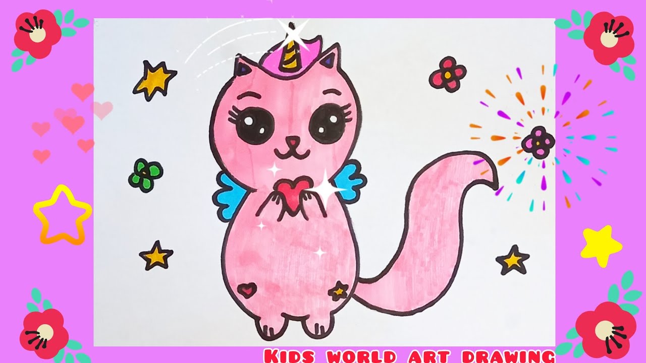 How to draw a cute Catcorn easy step by step for kids | easy drawing ...