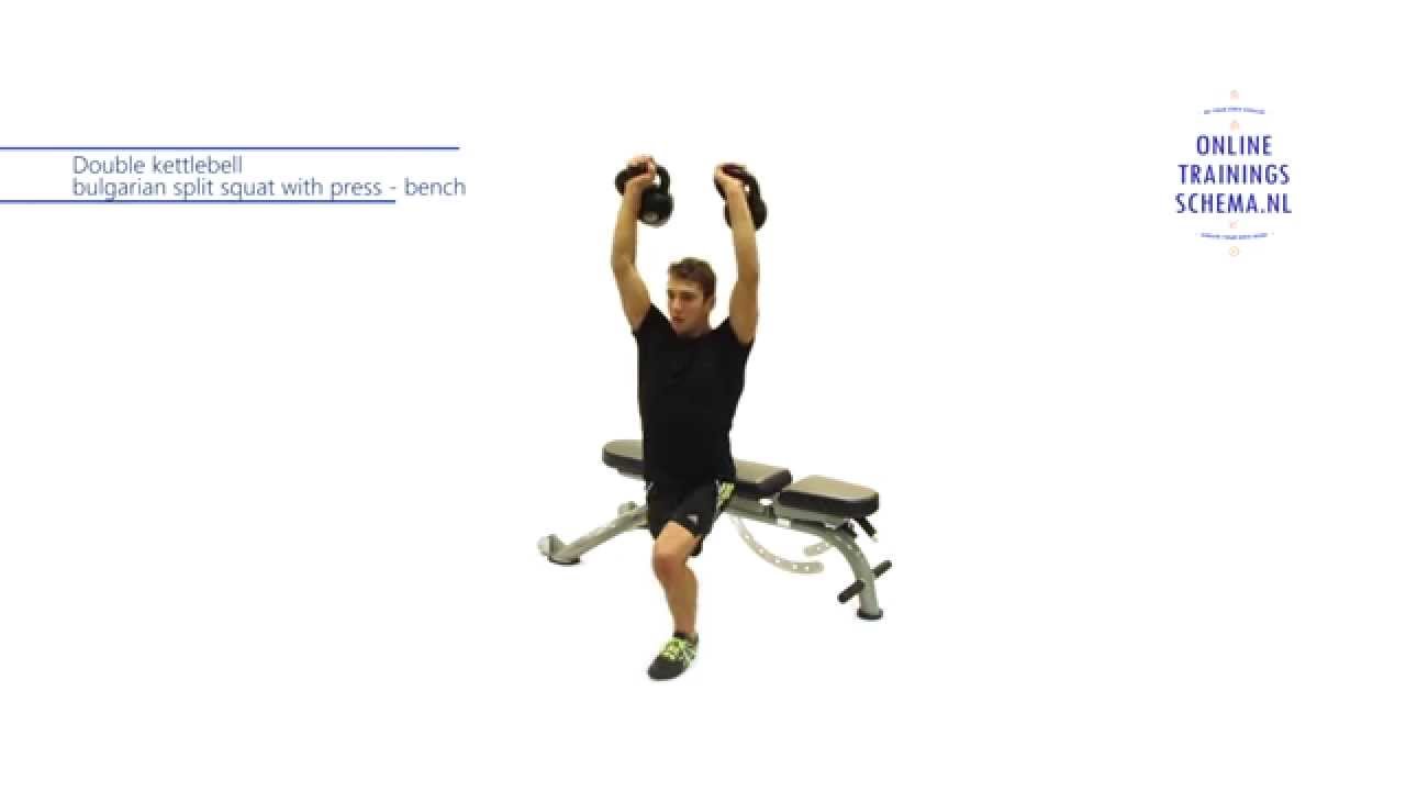 Double KB bulgarian split squat with press bench - Full body oefening ...