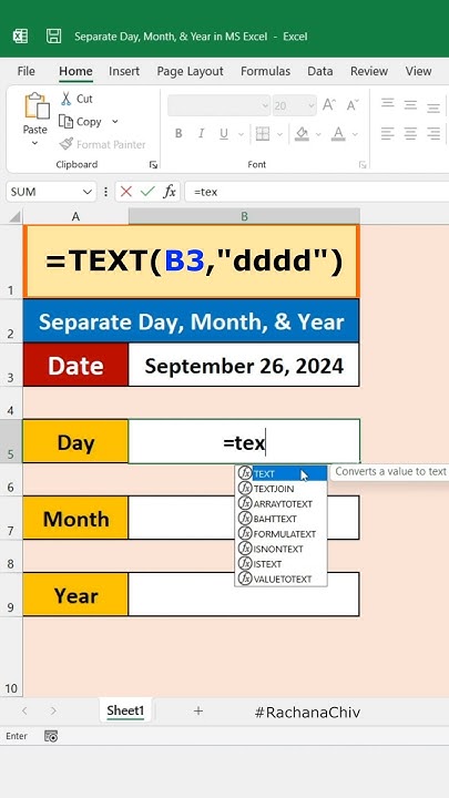 Using TEXT Function to Show Day Month and Year in Microsoft Excel #shortvideo #excel #short ...