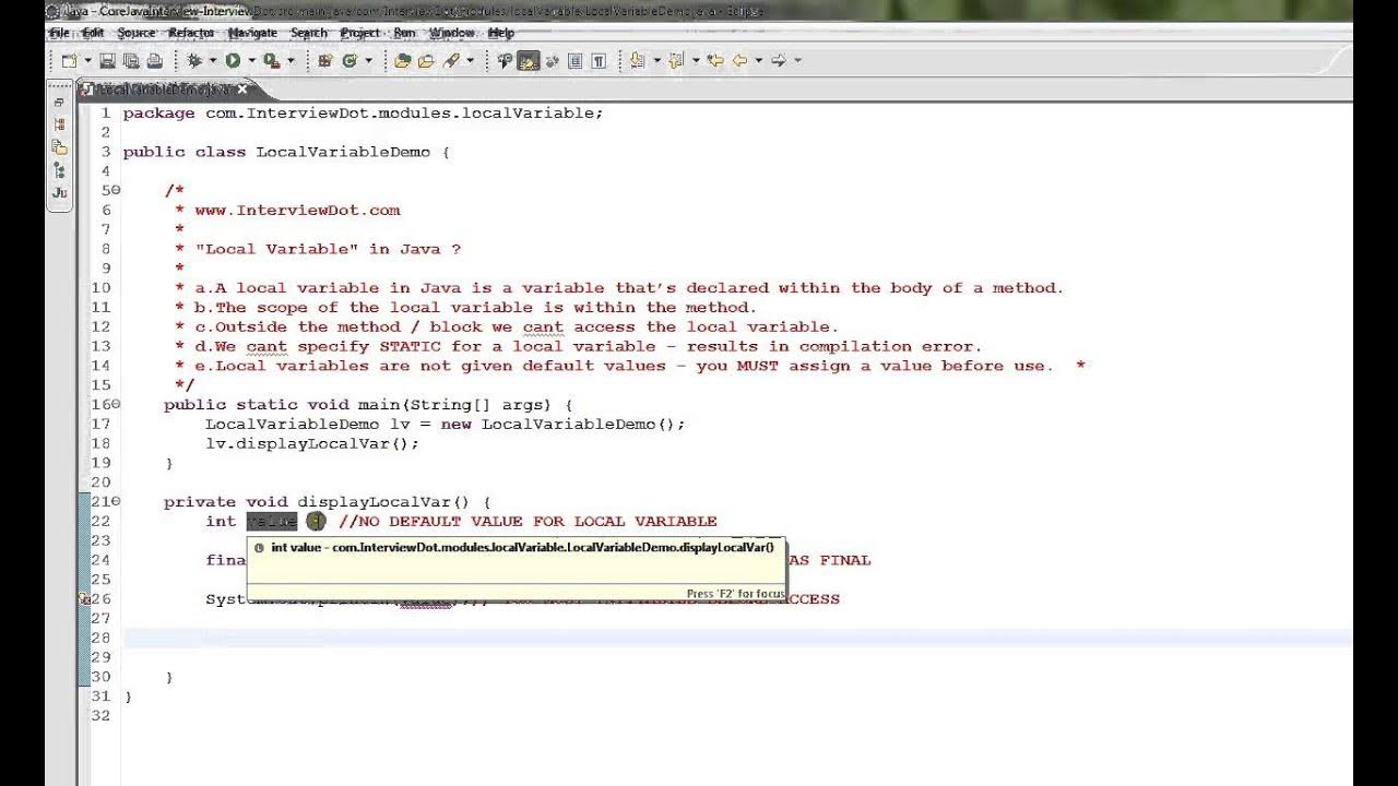 IN JAVA WHAT IS LOCAL VARIABLE DEMO - YouTube