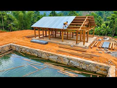 Building Luxury Wooden Villa For A Forest Farm: Installing The Roof And Pouring The Concrete Floor