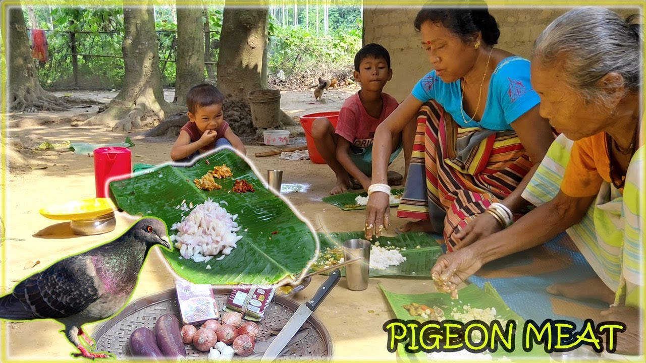 PIGEON MEAT | Village Style | With Rice Flour | Hajong Tribe Recipe ...