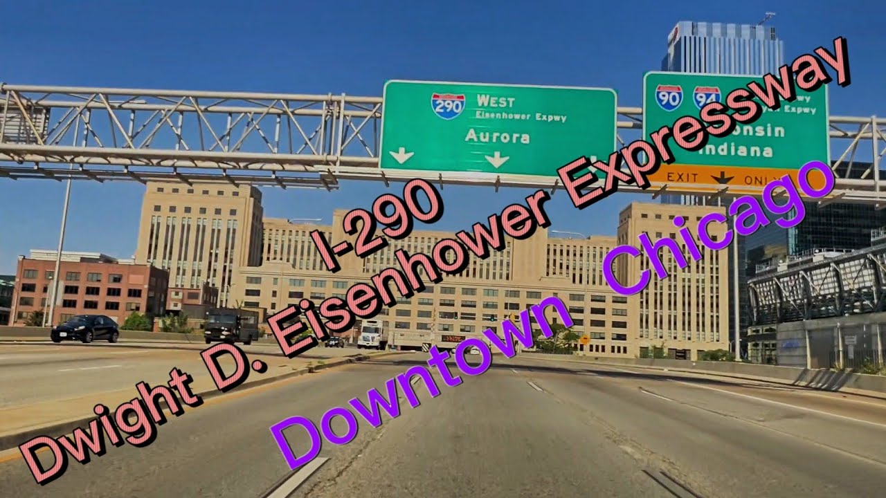 Driving along I-290 Dwight D. Eisenhower Expressway & Downtown Chicago ...