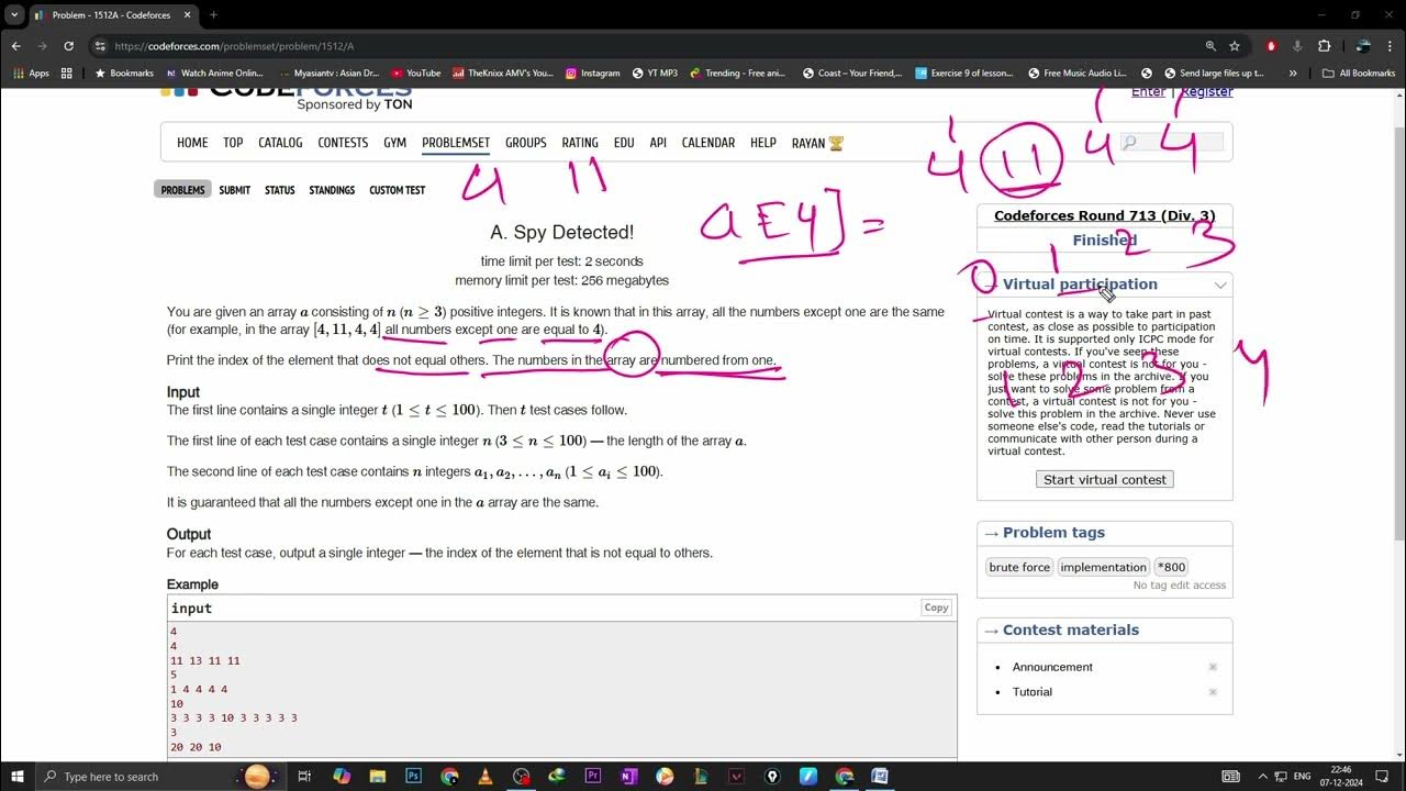 Codeforces 1512A - Spy Detected! | Detailed C++ Solution | TheCoDeveloper - YouTube