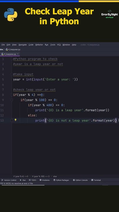 Check Leap Year In Python Python Pythonprogramming Pythontutorial Youtube 