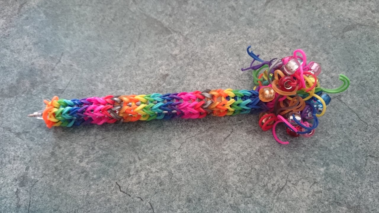 Loom Band Beaded Pompom Pen Tutorial - YouTube