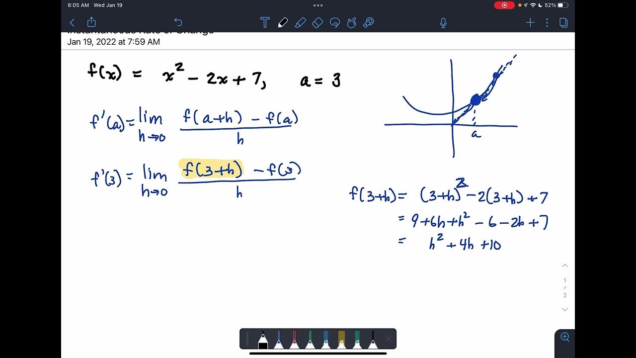 Instantaneous Rate of Change (Quadratic Function) - YouTube