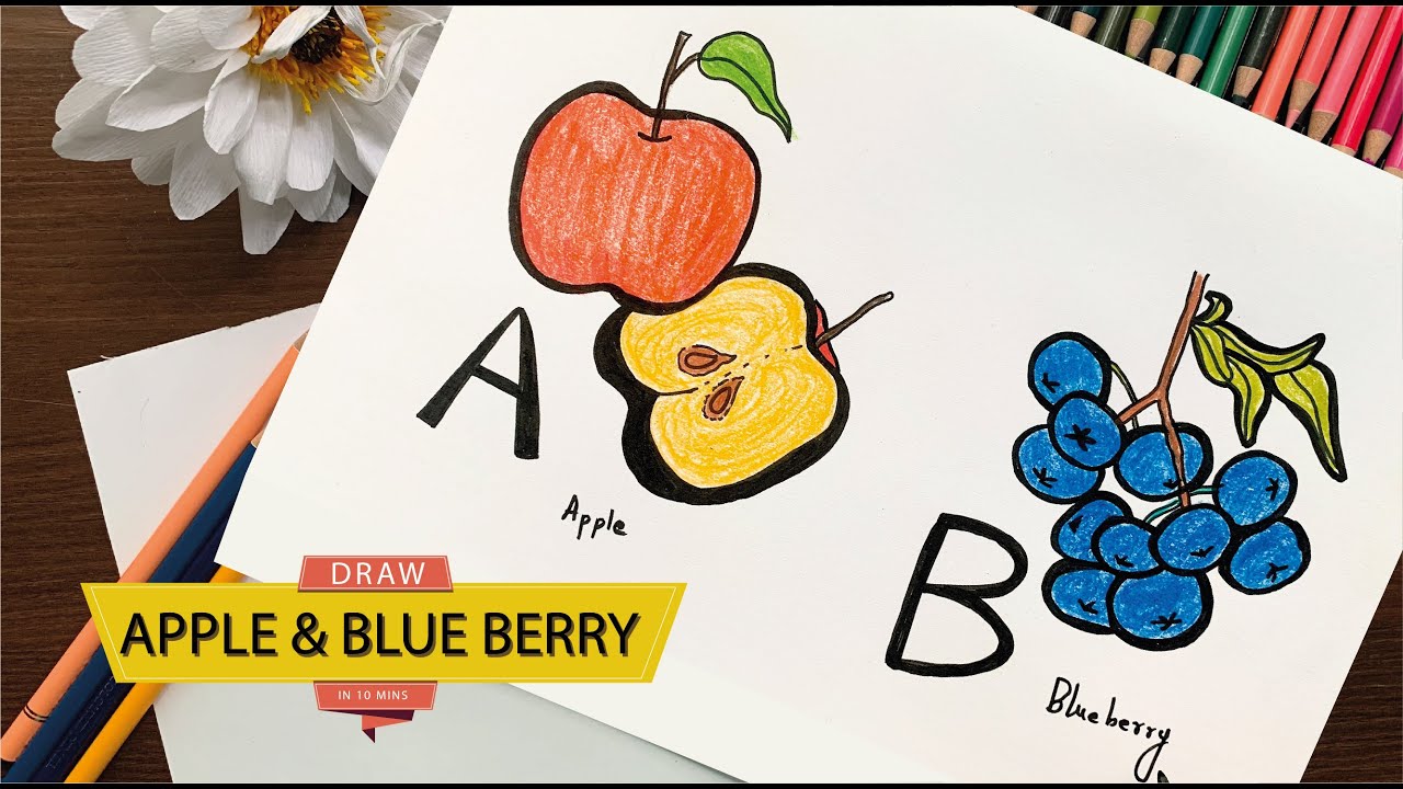 How to draw apple for kids | How to draw blueberry for Kids | Alphabets ...