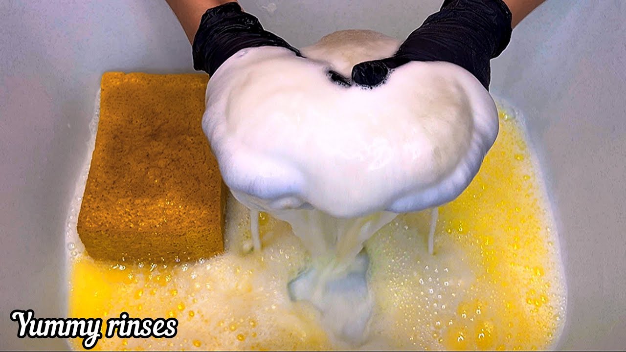 Full yellow rinse. Fluffy bleach paste 🧡🤍 squeezing sponges. Asmr - YouTube