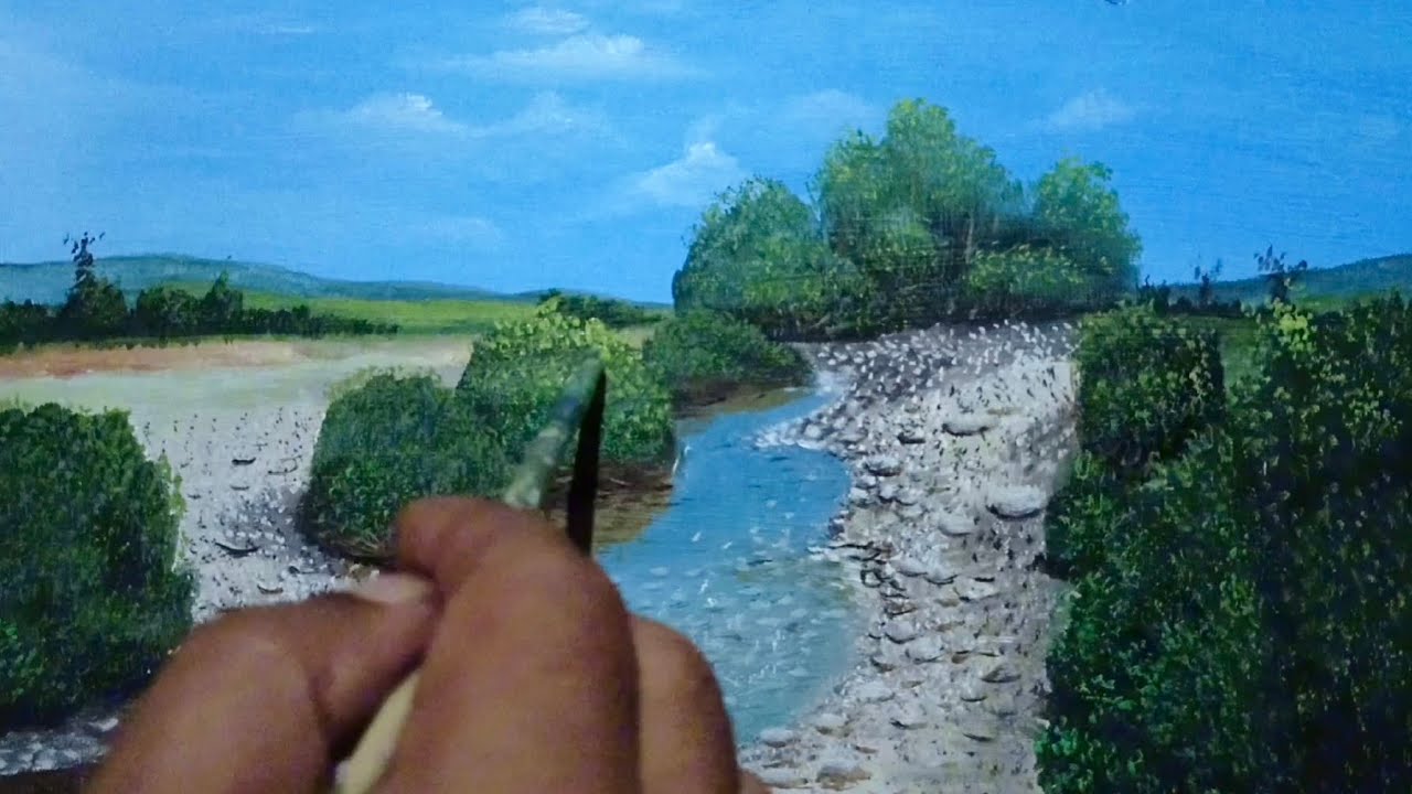 beautiful river side painting using oil paint / time lapse - YouTube