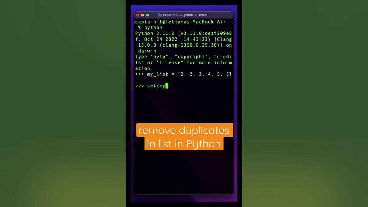 How To Remove Duplicates In Python Lists In One Line Youtube