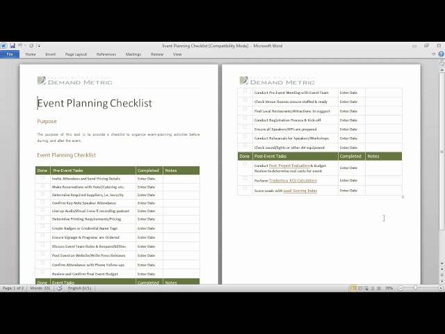 Event Planning Checklist Template Excel