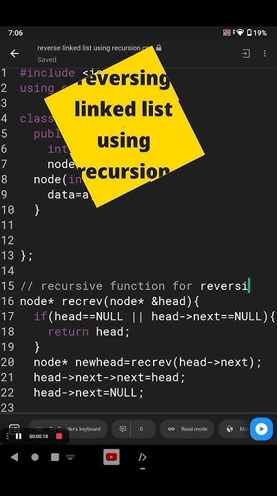 reverse linked list using recursion #programming #shorts #youtube #linkedlist @codingclub2770 ...