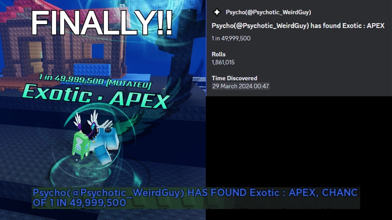 I ROLLED EXOTIC APEX IN ROBLOX SOL'S RNG NO WAYYY (1 in 50 Million ...