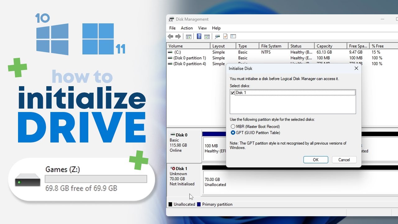 How to Activate Hard Drive or SSD | Initialize New Drive | Drive Not ...