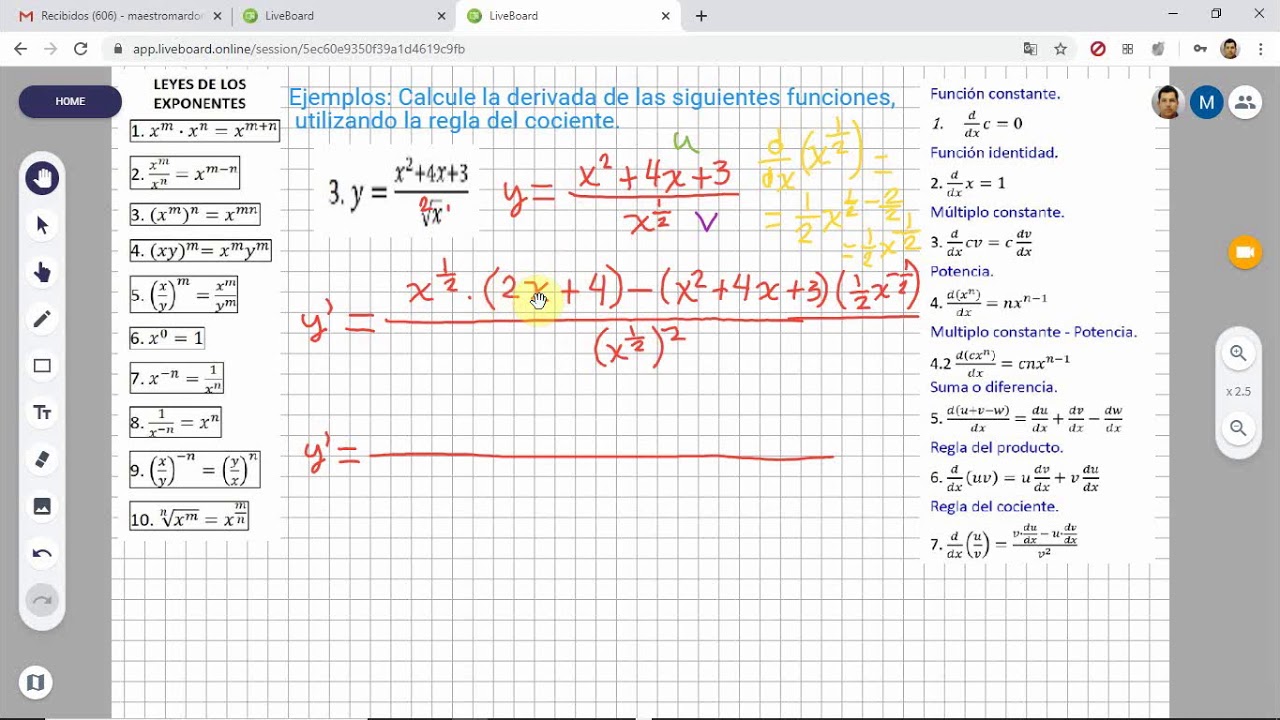 Diferenciación de funciones cociente ejemplo 3 - YouTube