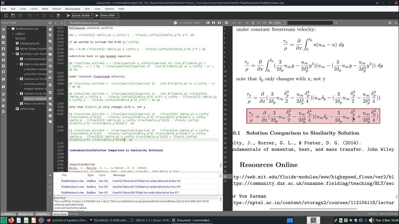 Fluid Mechanics Laminar BL Equation 21 - von karman integral solution ...