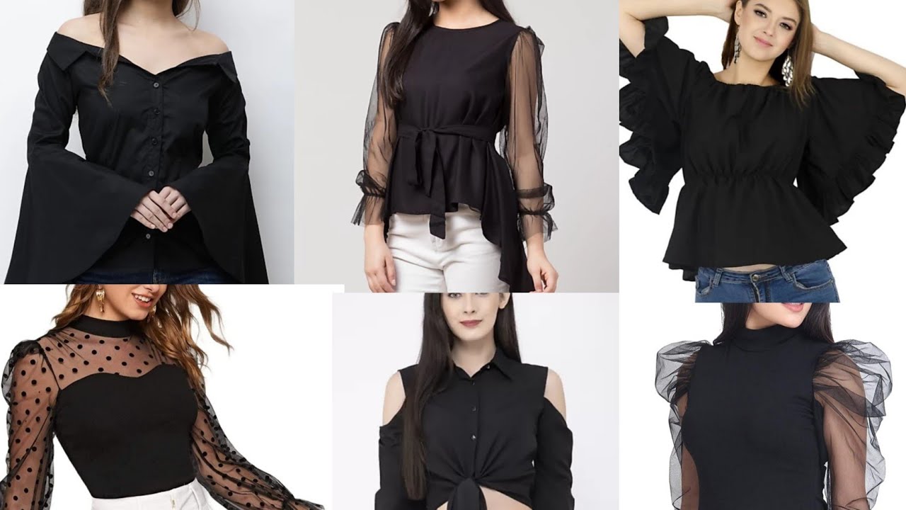 New Trending Plain Black Colour Girls Top Designs Ideas 2021/Trendy ...