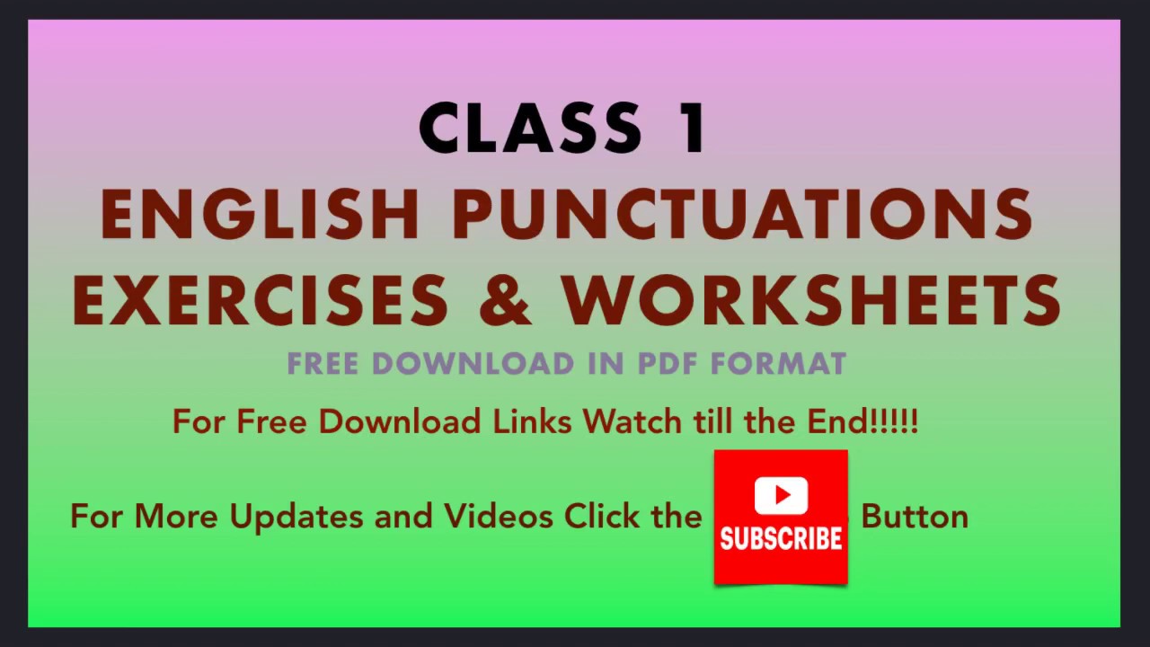 Punctuations Exercises | Class 1 Worksheet | English Grammar Grade 1 ...