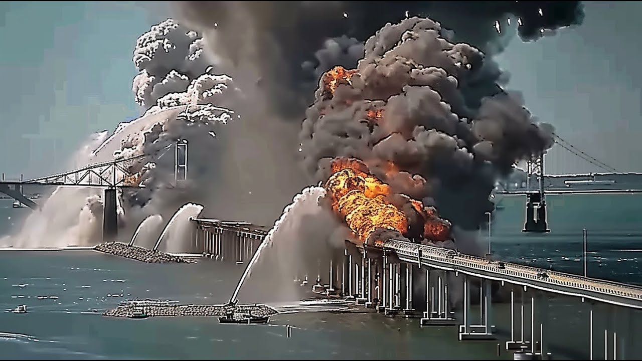 Crimean Bridge Gone Forever! US F-16 Pilots Burn 900 Tons of Russian ...