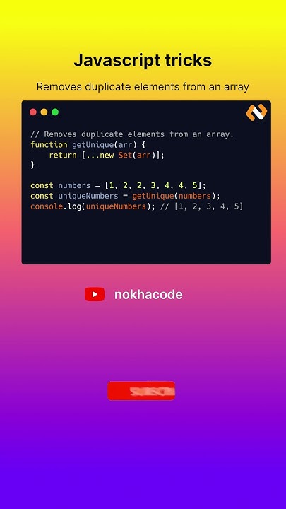 Remove Duplicate Array Elements In Javascript Javascript Tutorial Shorts Youtube