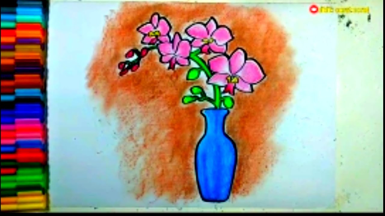 CARA MUDAH MENGGAMBAR BUNGA ANGGREK DENGAN CRAYON - YouTube