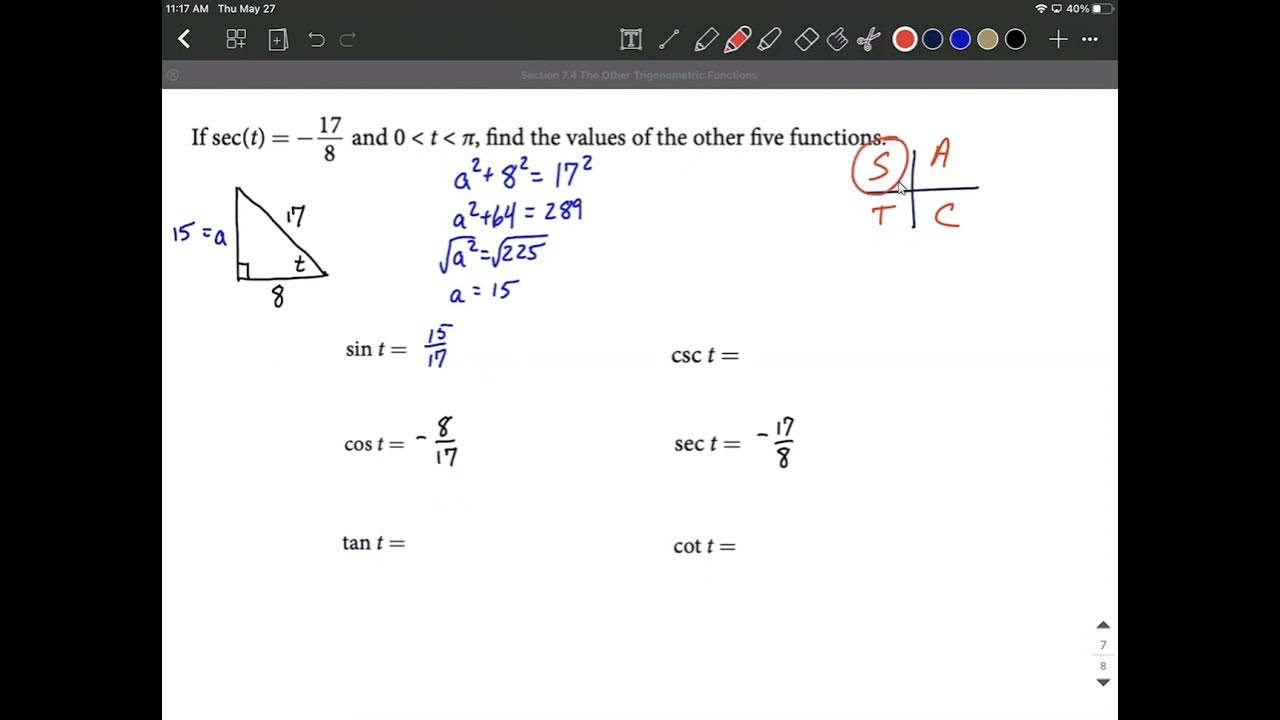 Given Trig Function Value Draw Triangle And Find Other Five Trig