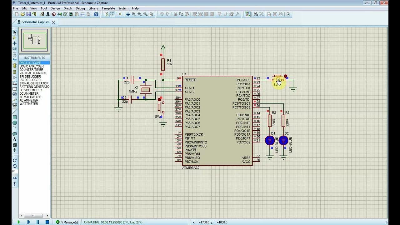 Using timer 0 overflow interrupt of ATMega32 - YouTube