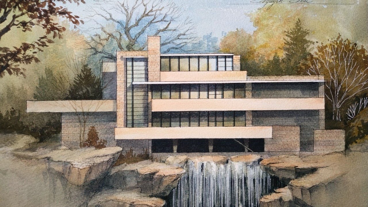 fallingwater manual rendering DIỄN HOẠ KIẾN TRÚC - YouTube