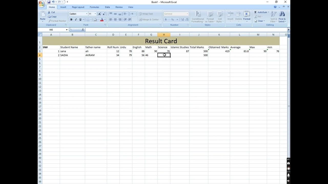How to make result card sum in Ms Excel - YouTube