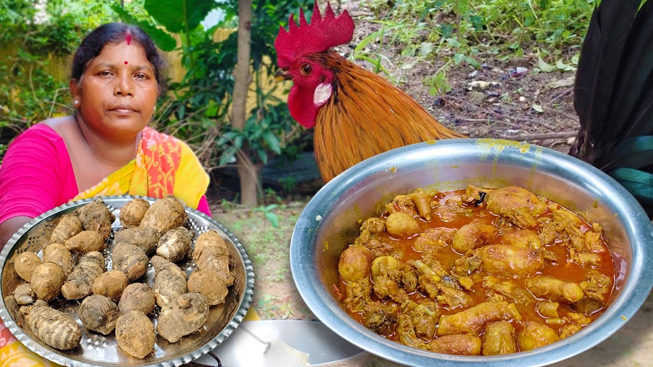 A Healthy And Flavorful Chicken With Taro Root Recipe | Santali village ...