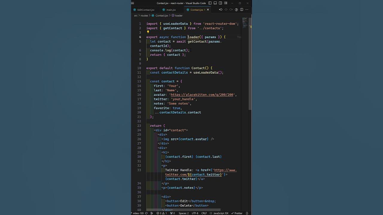 Edit Contact Form Highlight Values From The Loader In React Router V6 React18 Youtube