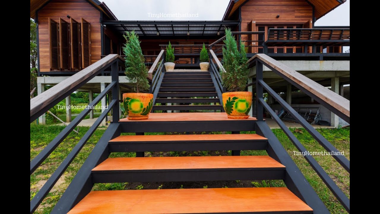 Raised One Storey Wooden House With Terrace and Pond - YouTube