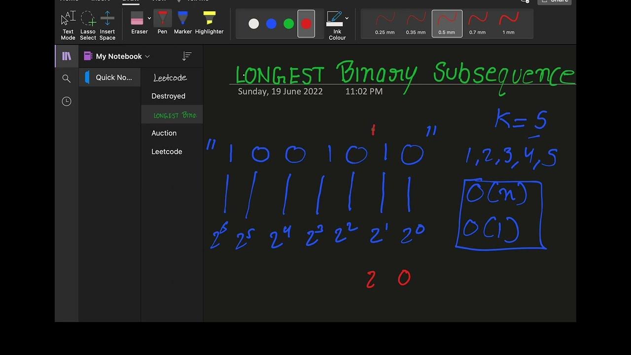 2311. Longest Binary Subsequence Less Than or Equal to K #leetcode - YouTube